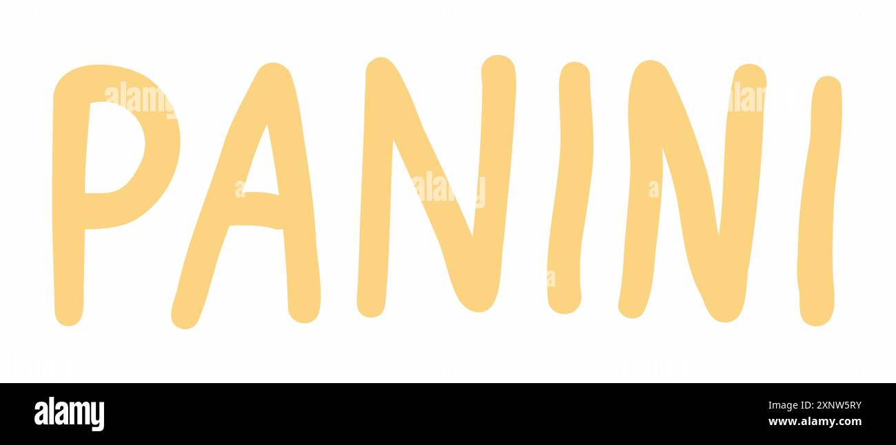 Panini hand drawn lettering. Hand written title. Childlike word text ...