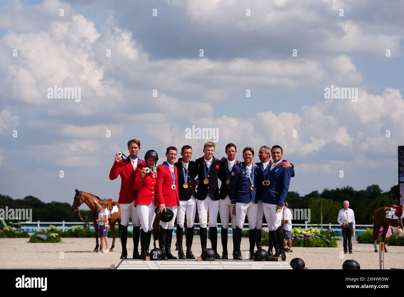 Great Britain's Scott Brash, Ben Maher, and Harry Charles (centre), USA ...