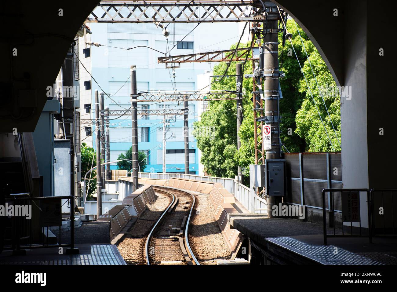 Steel railway track for locomotive Enoshima Dentetsu Line or Enoden ...