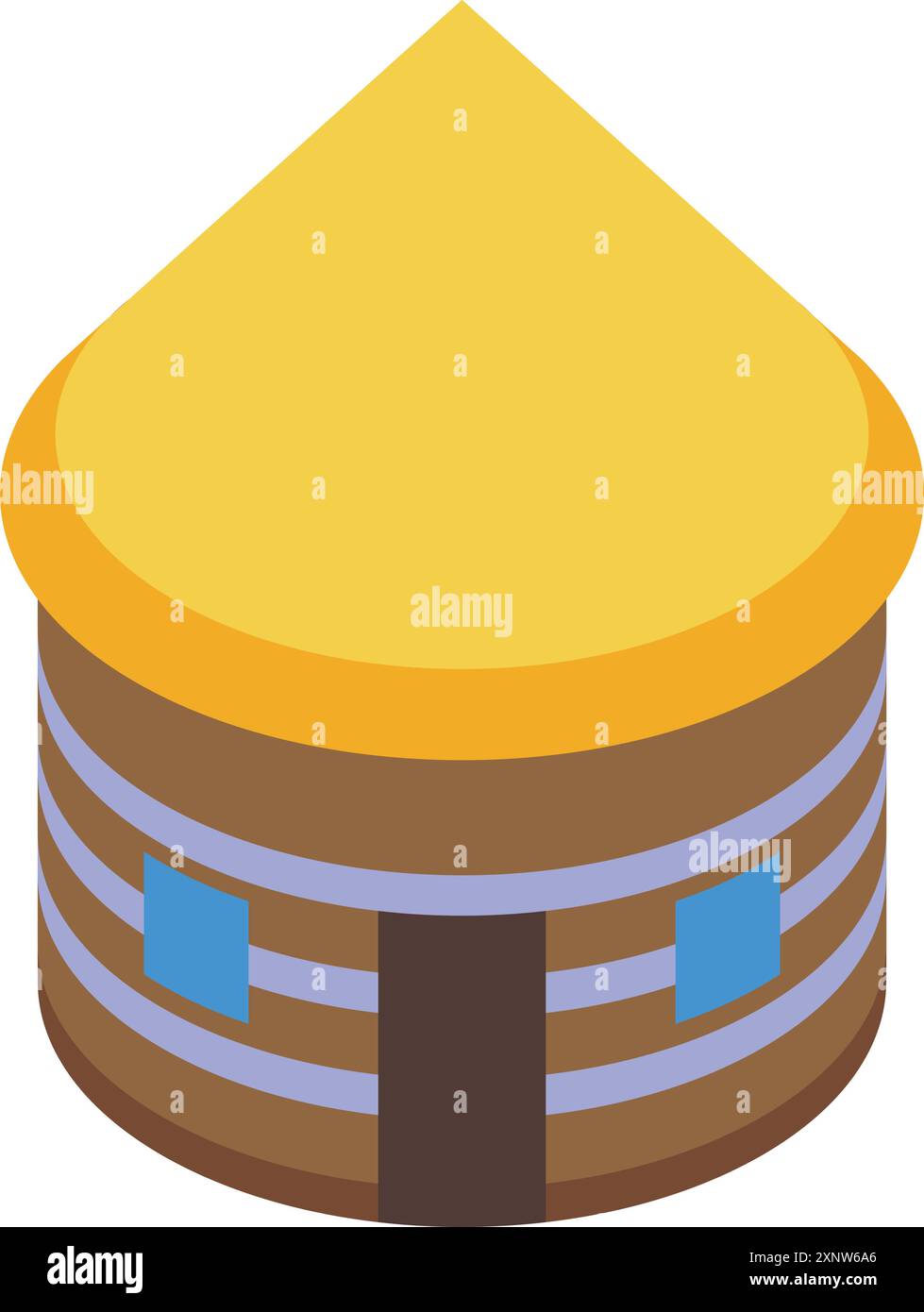 Isometric view of a traditional african tribal hut with a yellow roof ...