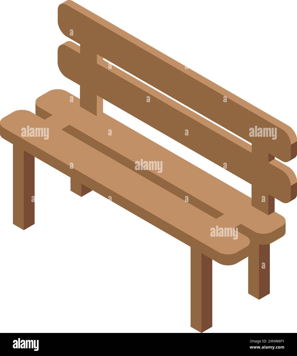 Wooden park bench standing on four legs, isometric illustration of ...