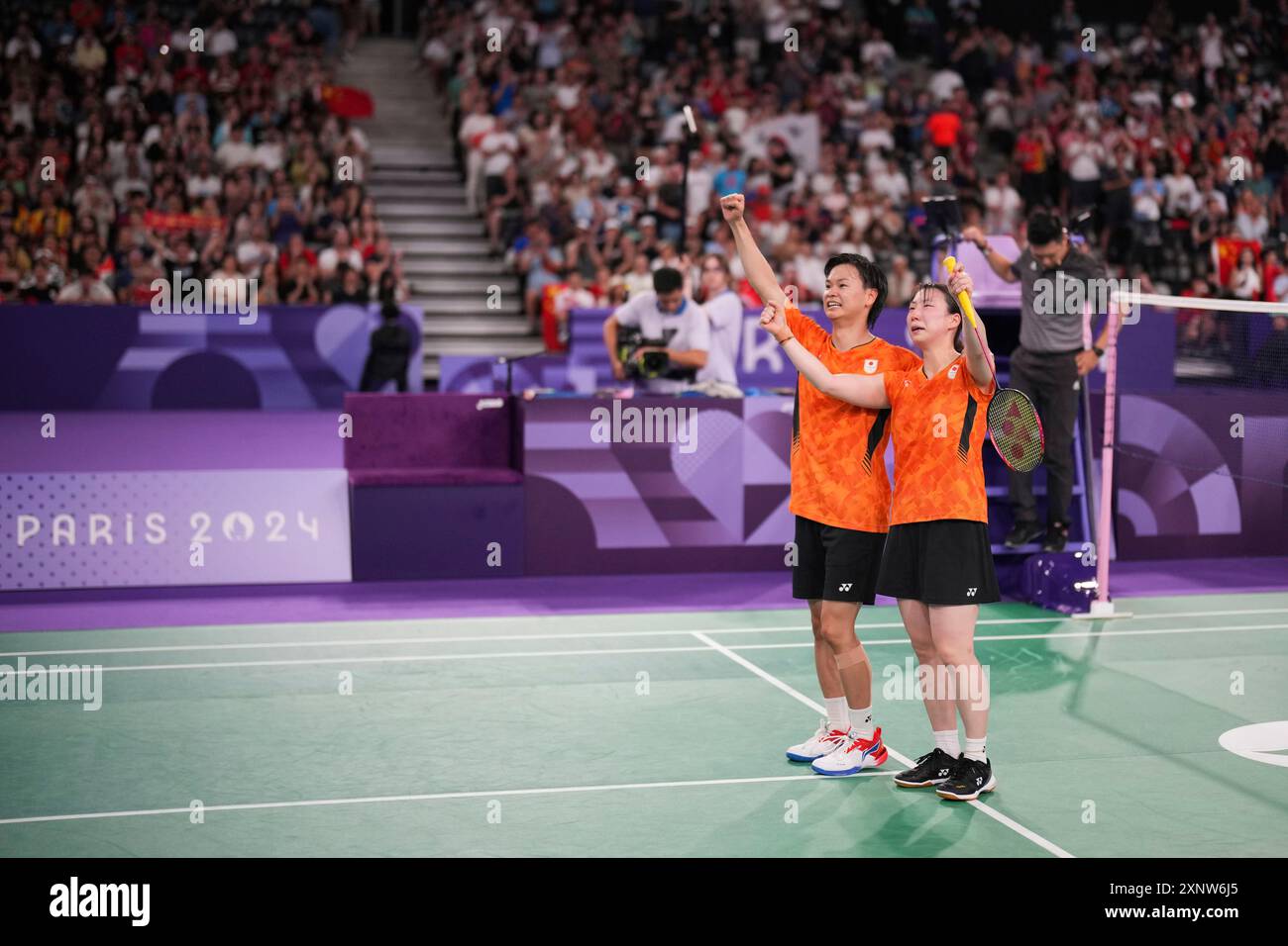 Japan's Yuta Watanabe, left, and Arisa Higashino celebrate after ...