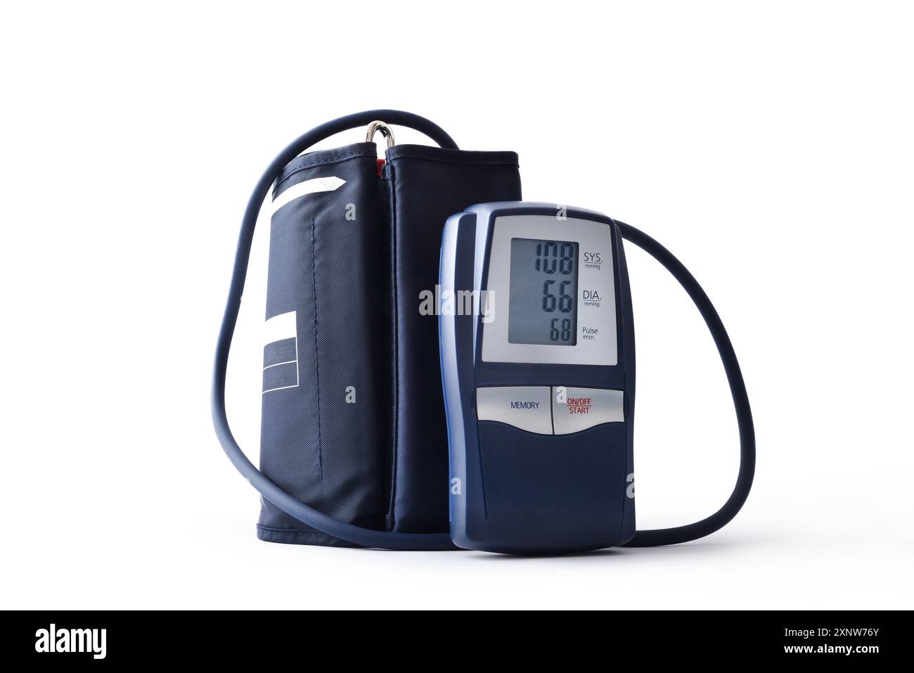 Blue digital blood pressure monitor for home with cutout of red heart ...