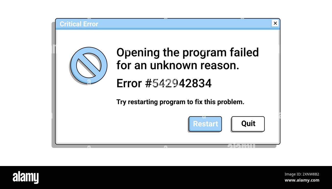 Critical Error Message On Desktop Screen Warning Window Notification In Blue Color Stock Vector