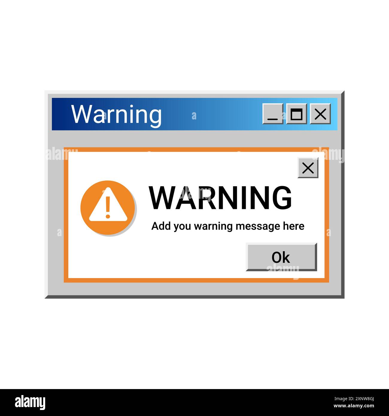 Orange warning notification. Malware message in pop up window Stock ...