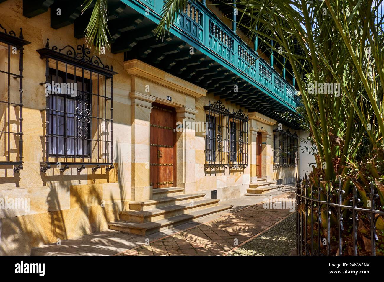 Historic colonial building in Bogota featuring vibrant colors, wrought ...