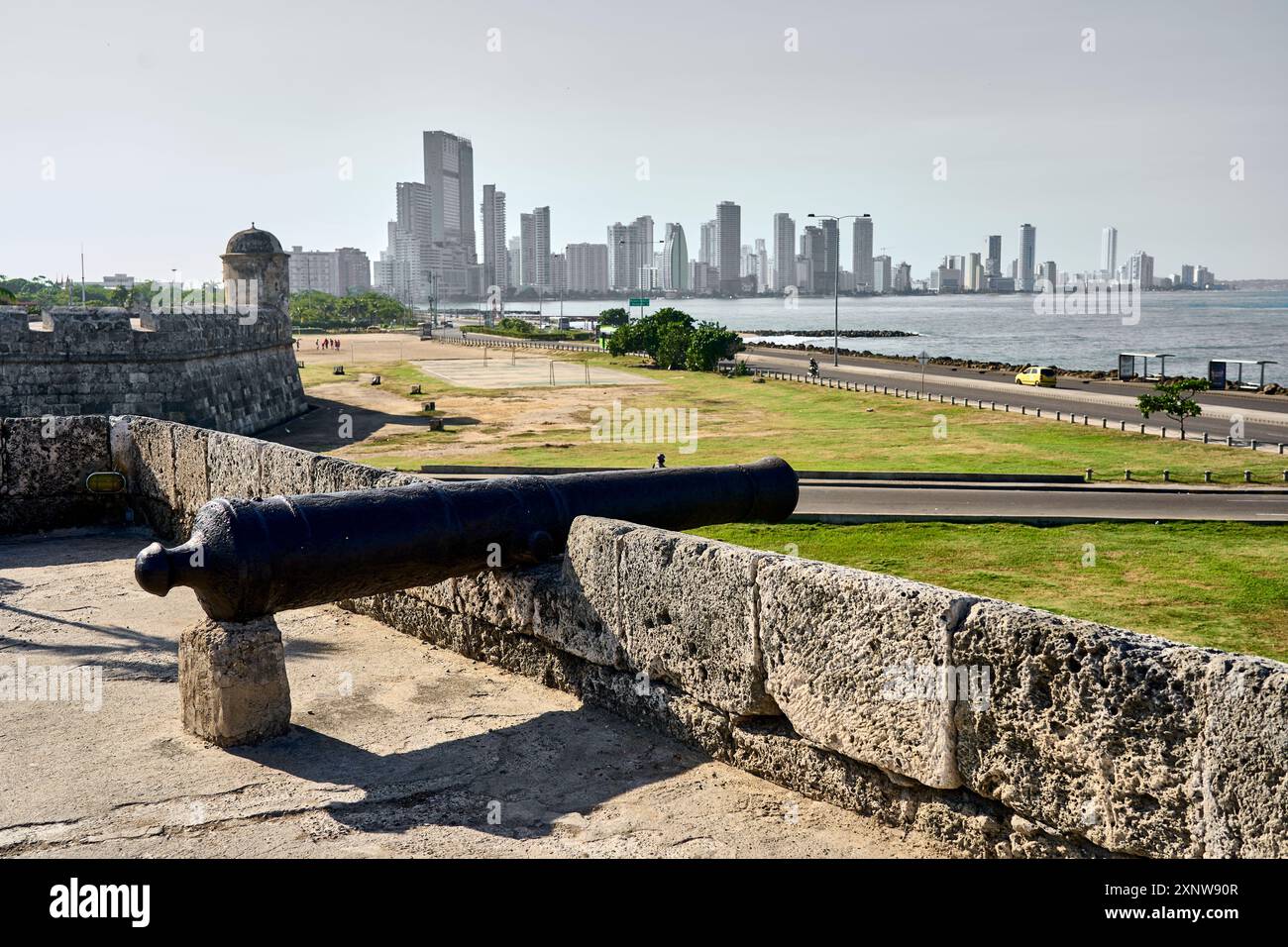 View from a historic fort with an old cannon pointing towards the ...