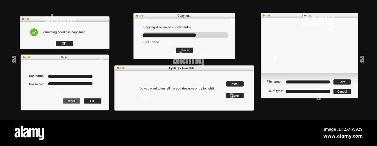 Set of modern computer window. Successful message on screen Stock ...