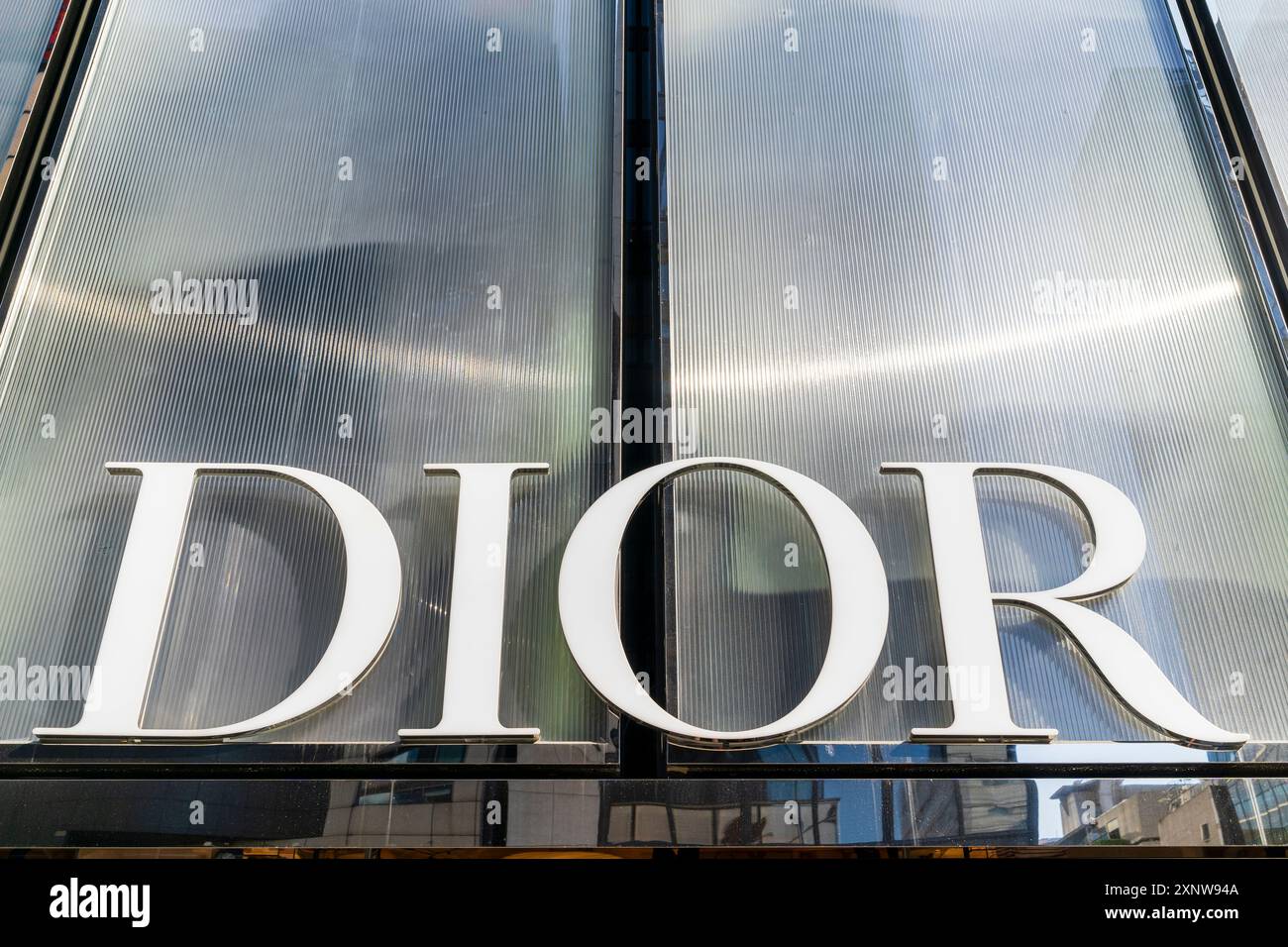 Dior fashionable logo brand name in white letters on the front of the ...