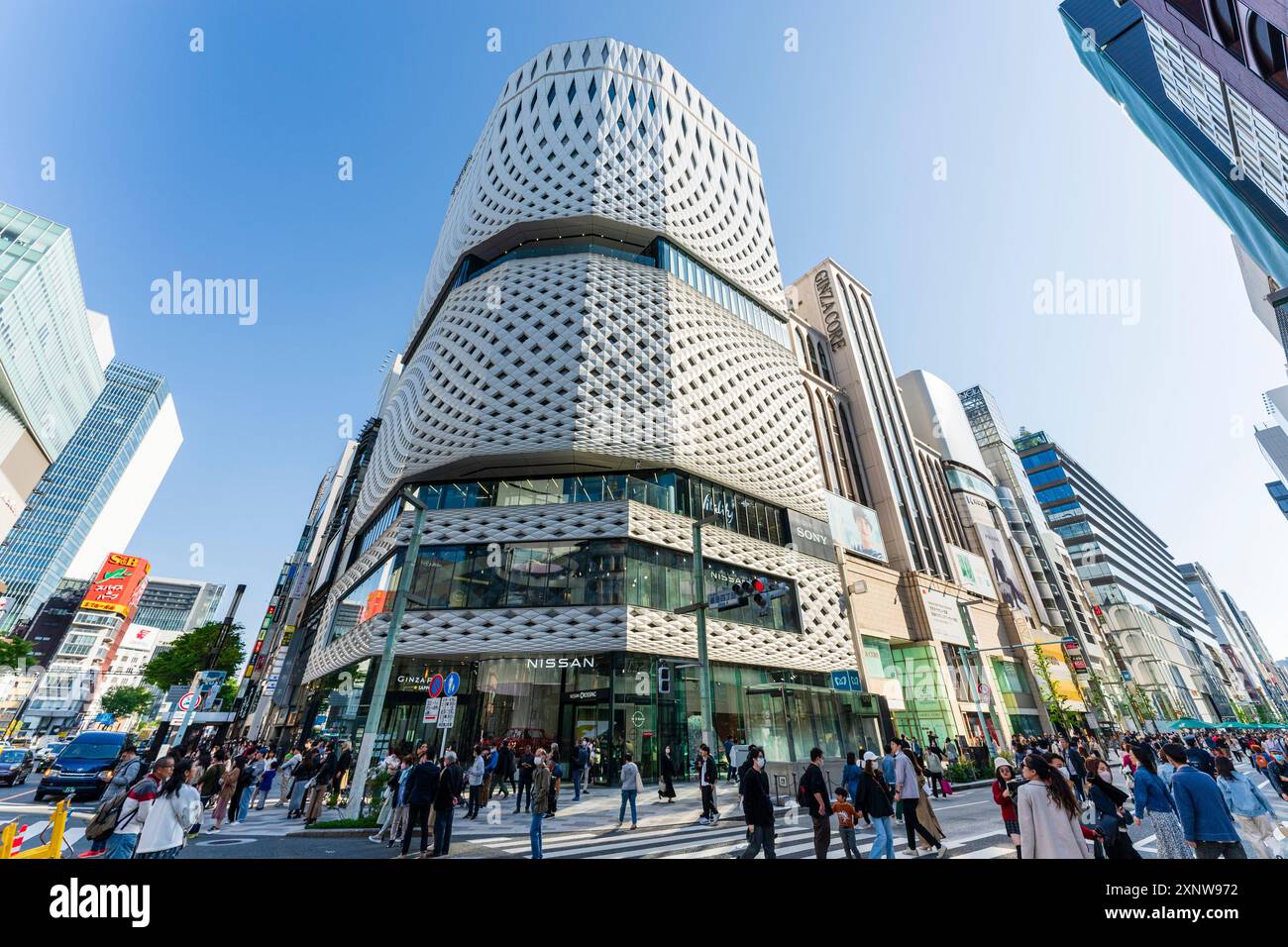 The landmark white clad Ginza Place building with the first floor a ...