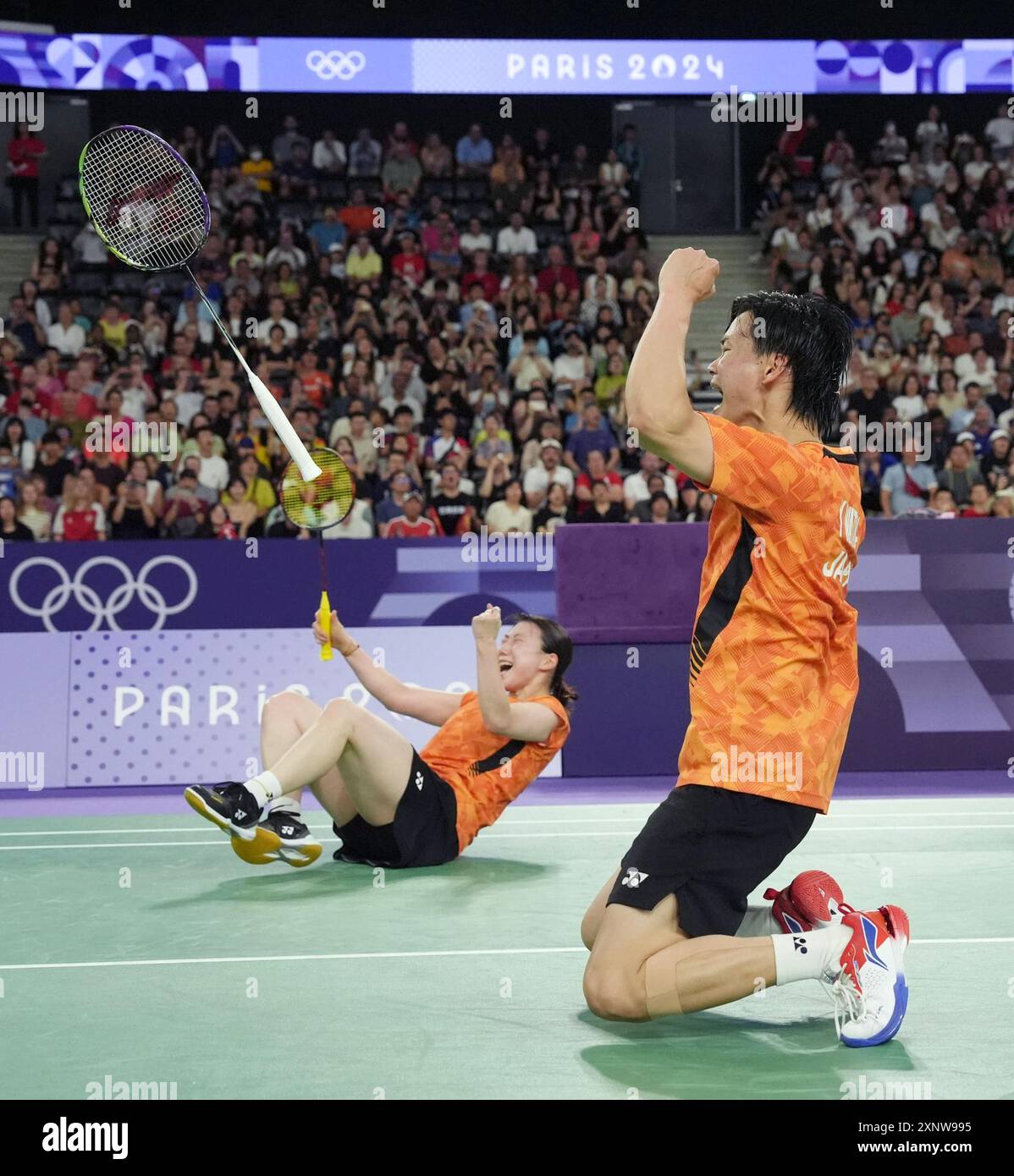 Japan's Yuta Watanabe (R) and Arisa Higashino celebrate after beating ...