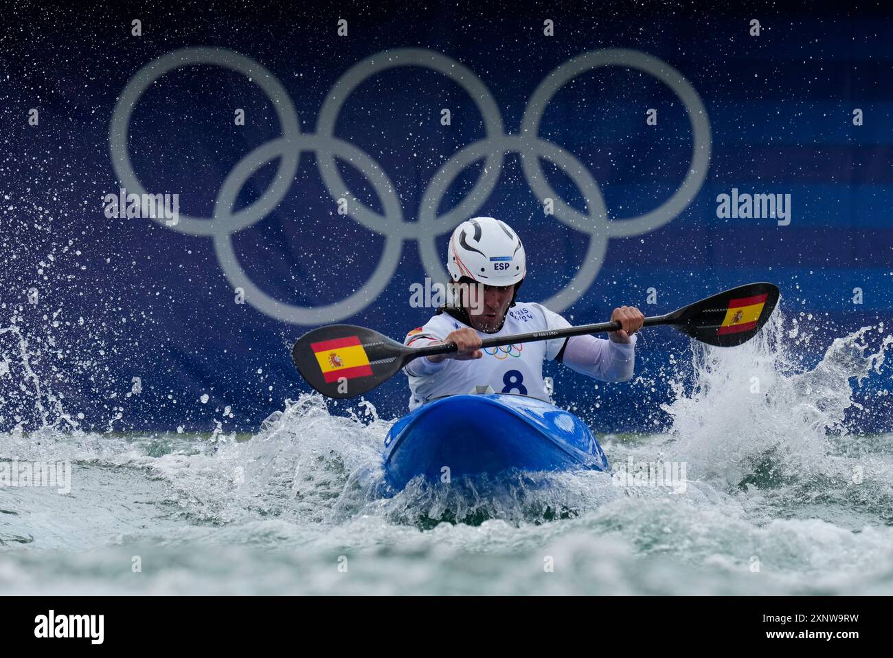Manuel Ochoa of Spain competes in the men's kayak cross time trial at ...