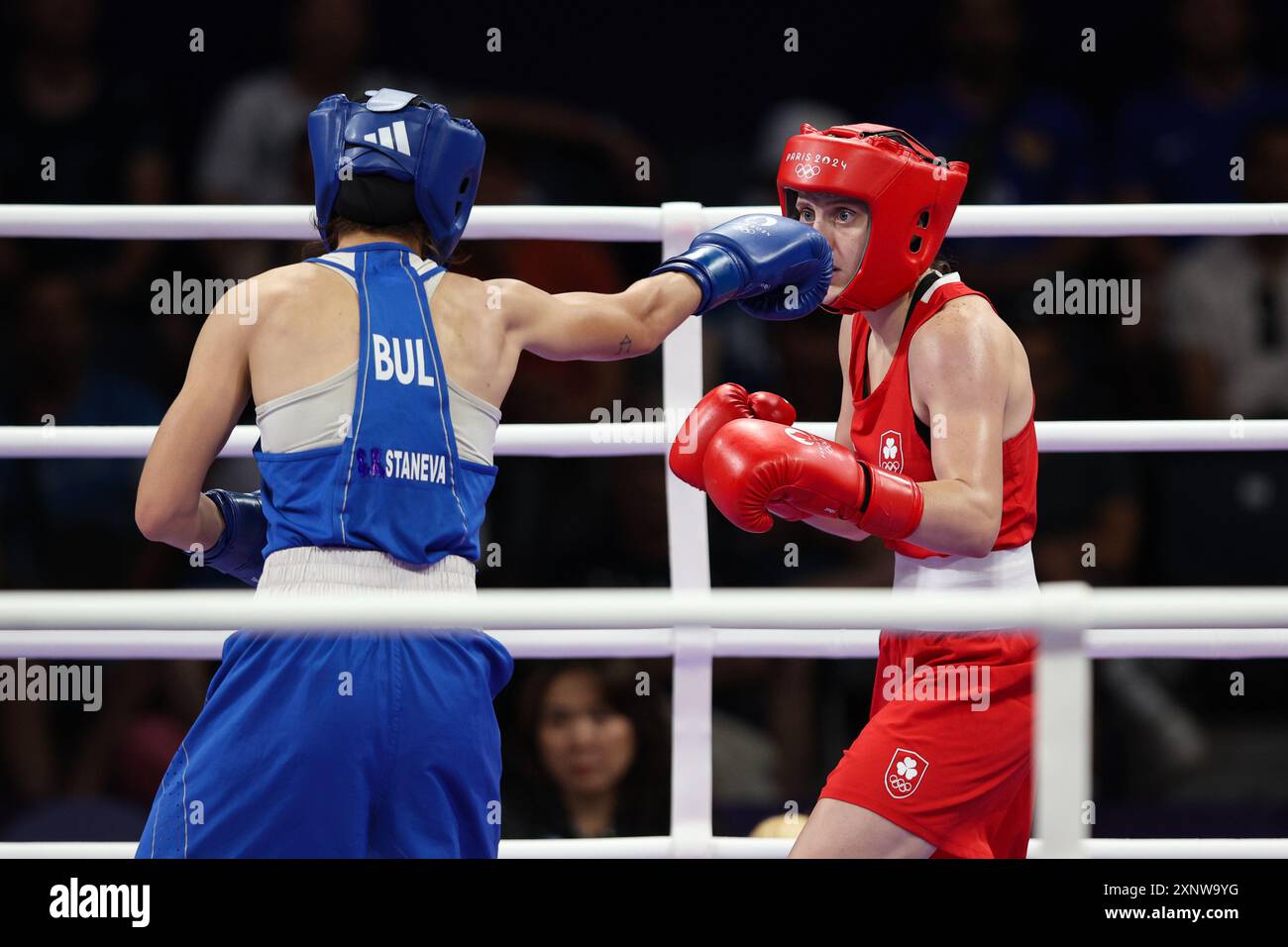 PARIS, FRANCE. 2nd Aug, 2024. Michaela Walsh (red) of Team Ireland in ...
