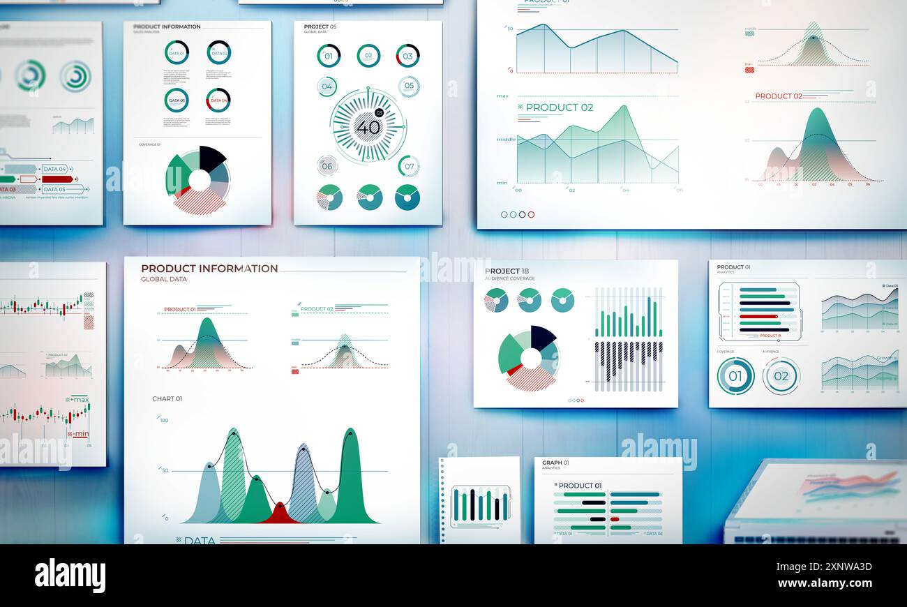 Set of documents with business charts on the table Stock Photo - Alamy