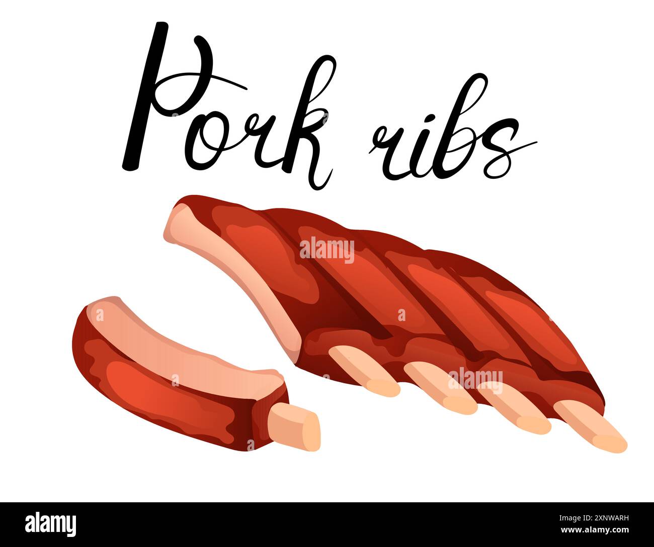 Tasty grilled pork ribs delicious dish. Meat are depicted with a ...