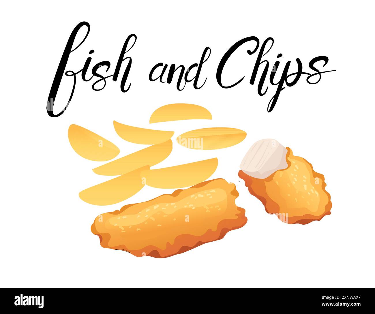 Fish and chips. Crispy battered fish and golden fries with stylish ...
