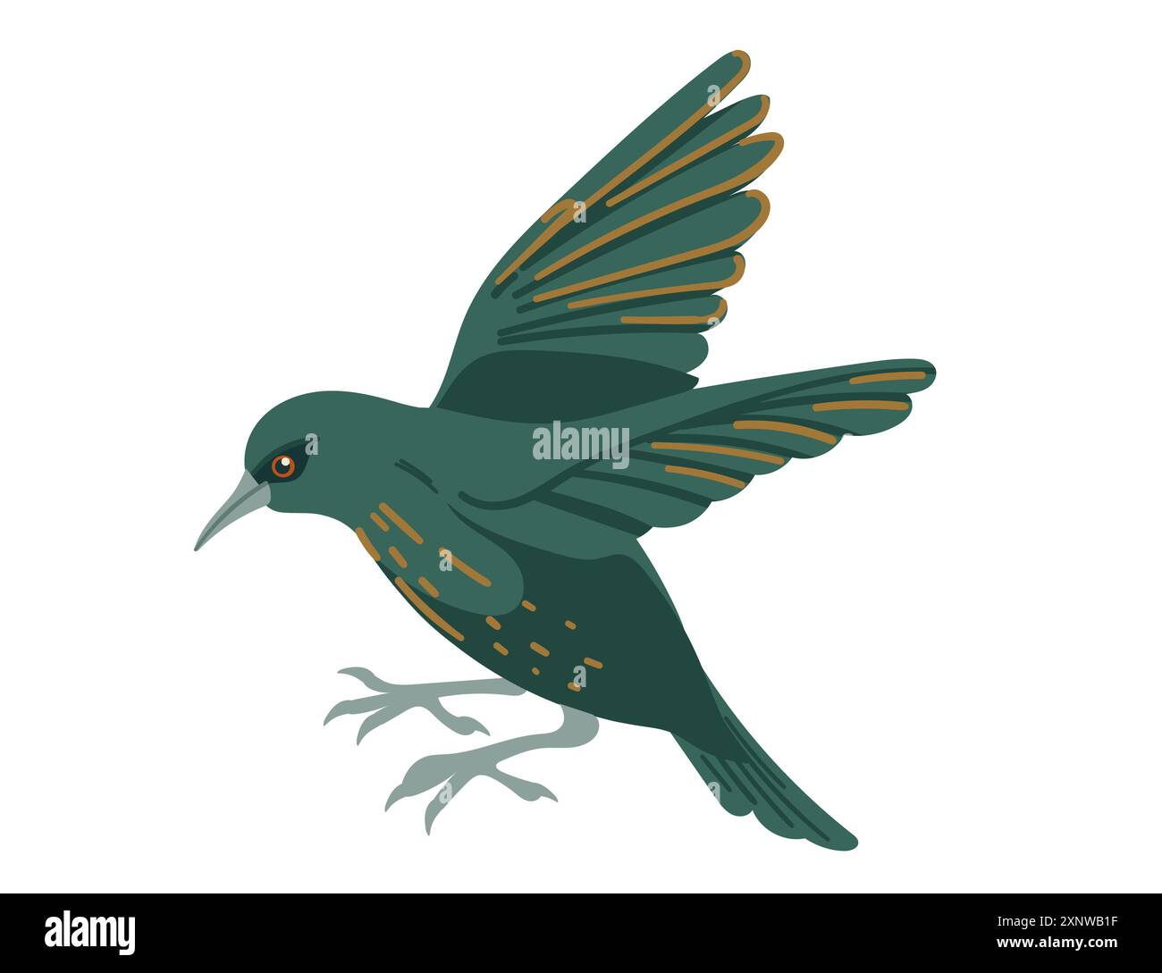 Cute starling bird in flight. Cartoon animal design, stylized bird with ...