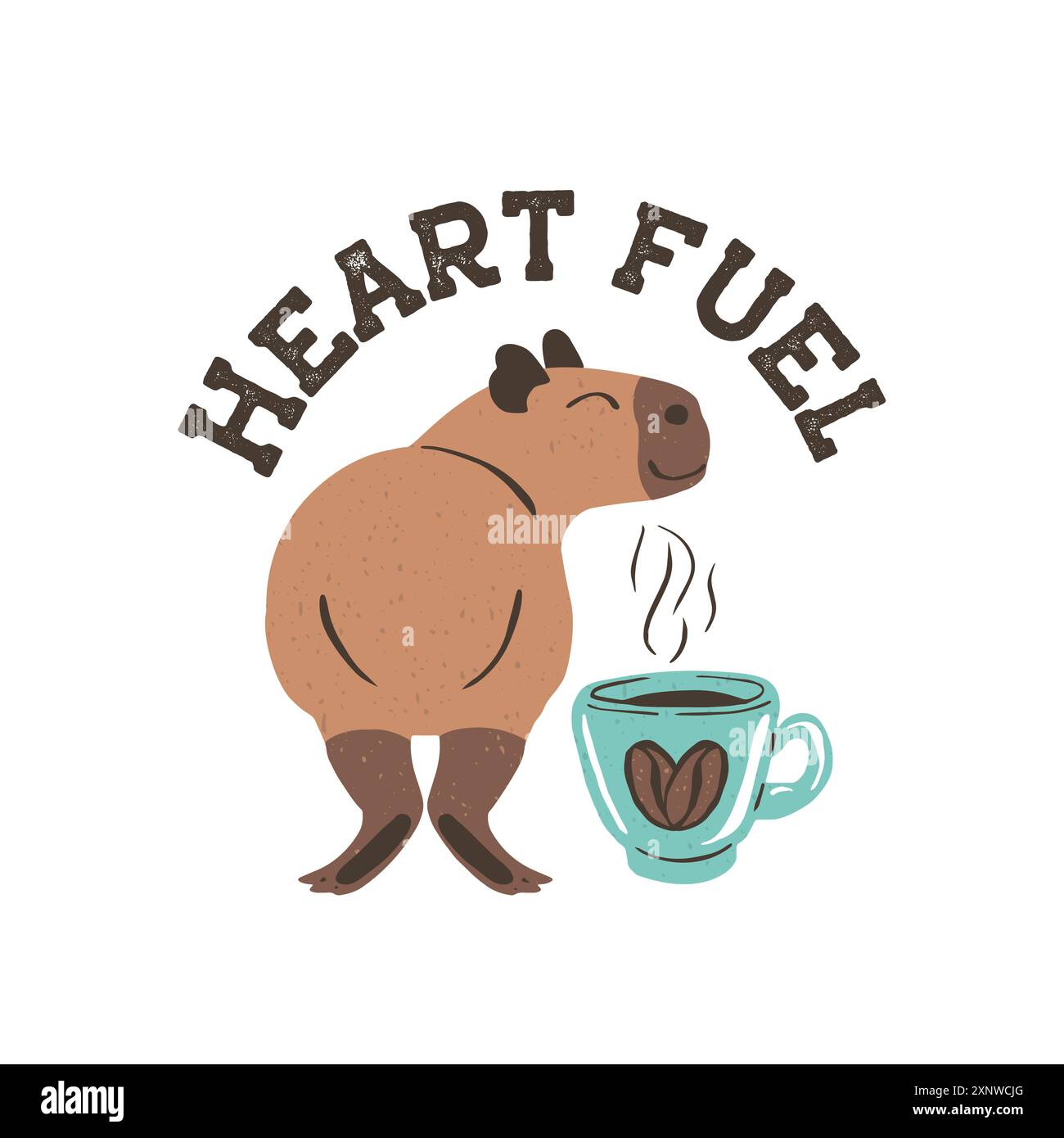Funny Capybara with cup of cappuccino coffee with quote Heart Fuel ...