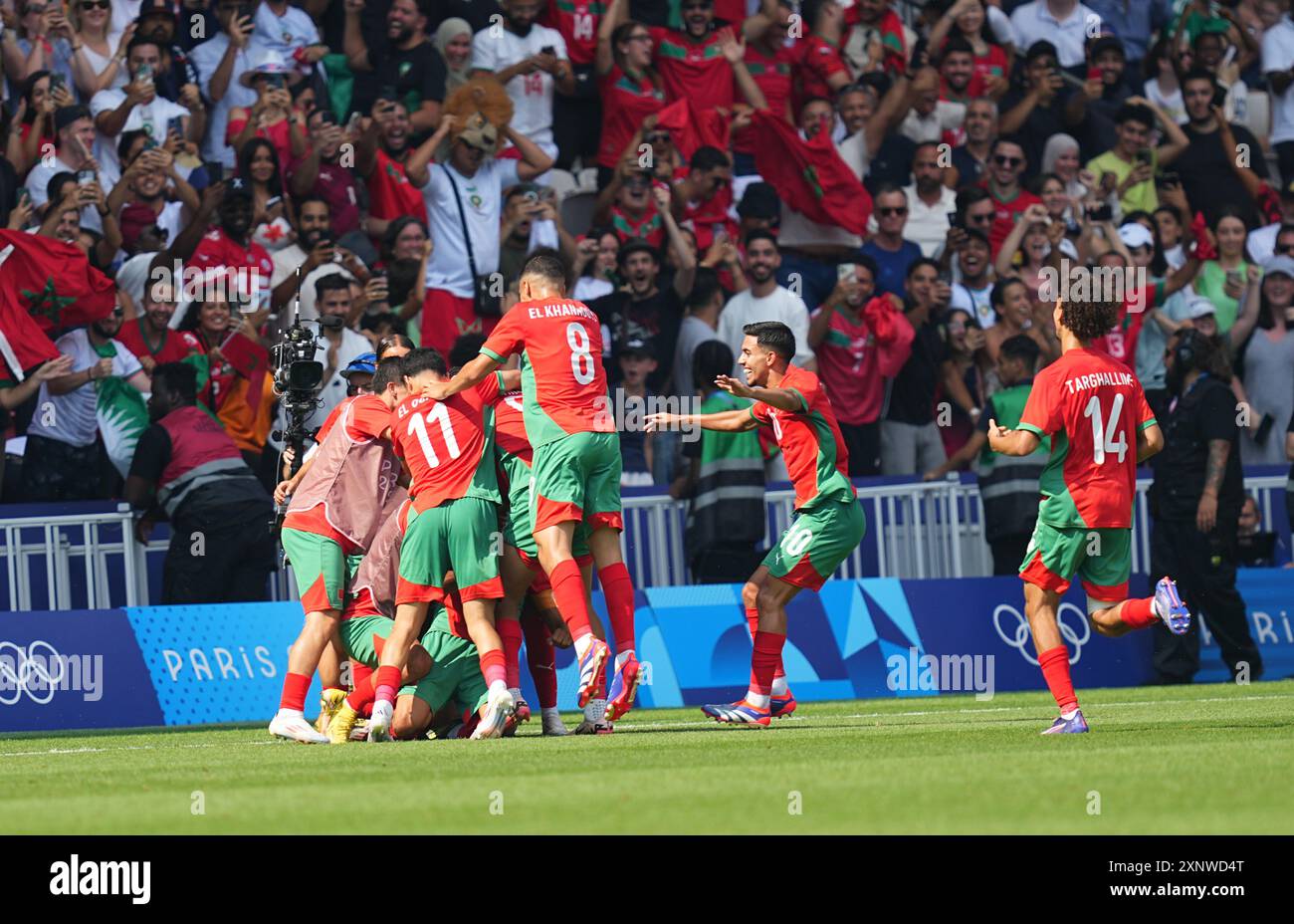 August 02 2024: Achraf Hakimi (Morocco) celebrates the teams third goal ...