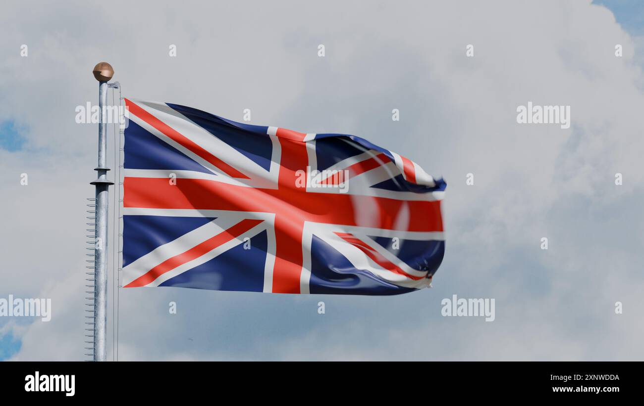 Raising the United Kingdom flag against the sky, place for text, 3D ...