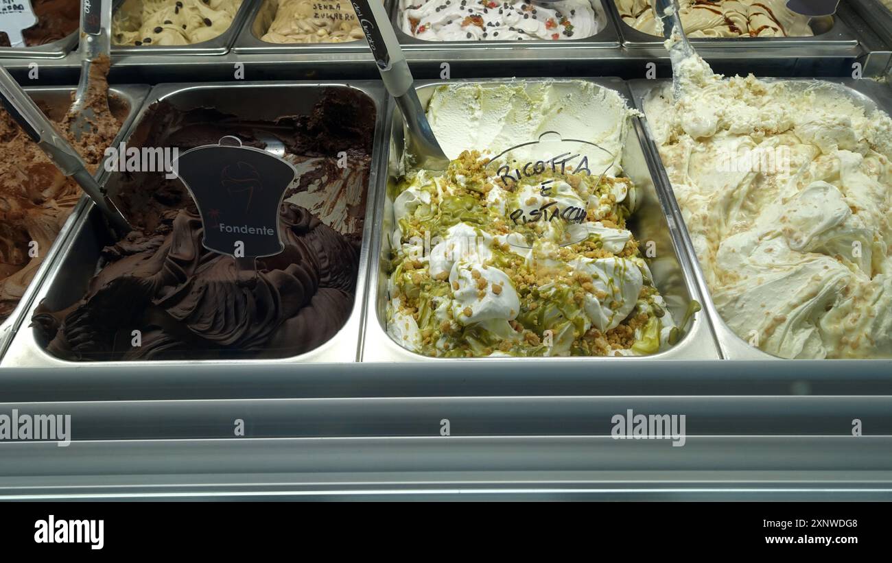 Rocca Monfina, Italy, June 22, 2024. A glimpse of the counter of an ice ...