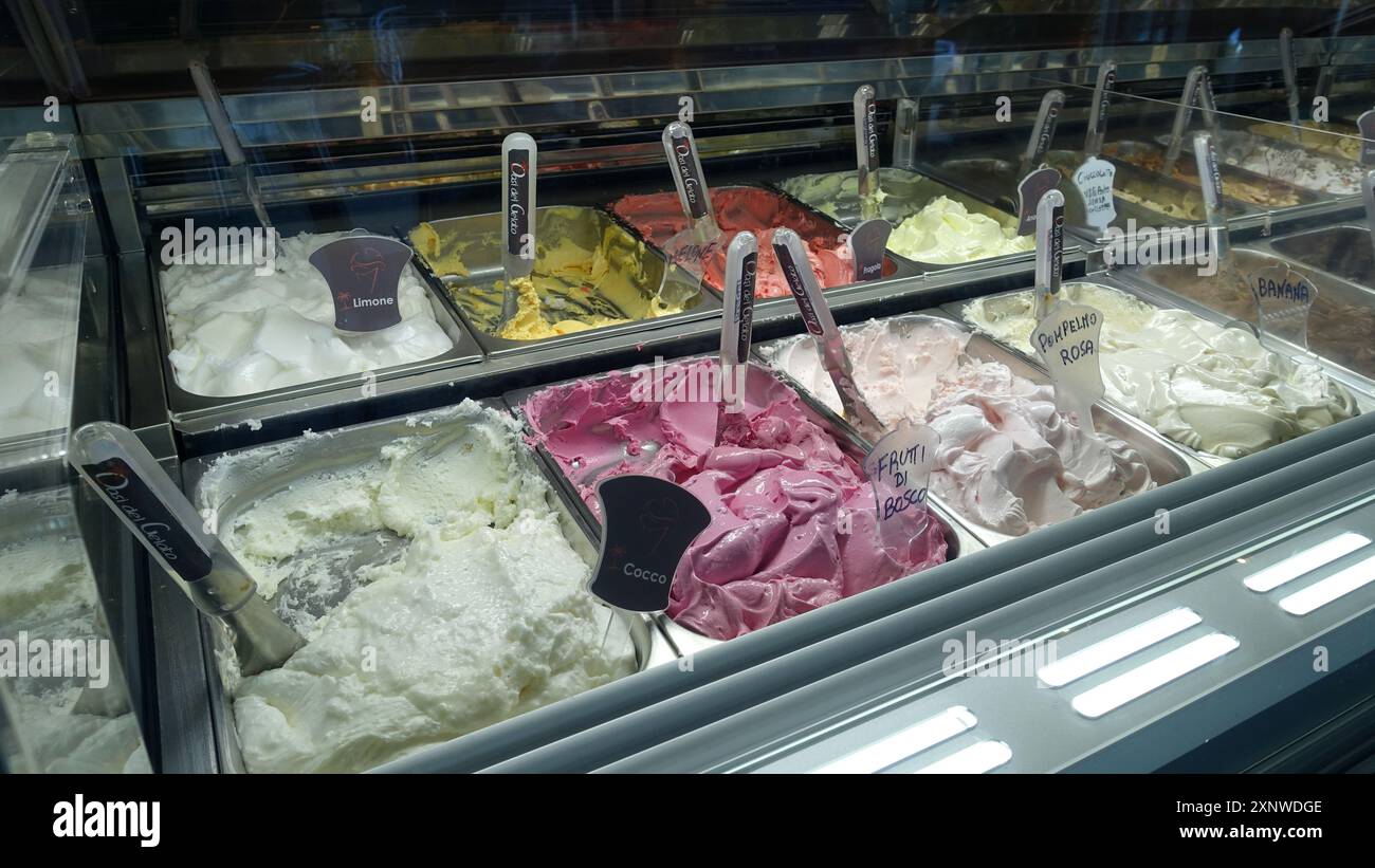 Rocca Monfina, Italy, June 22, 2024. A glimpse of the counter of an ice ...