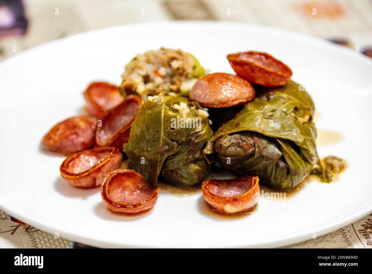 Typical Ukrainian food known as holupti, cabbage stuffed with rice and ...