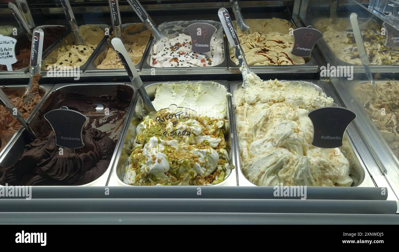 Rocca Monfina, Italy, June 22, 2024. A glimpse of the counter of an ice ...