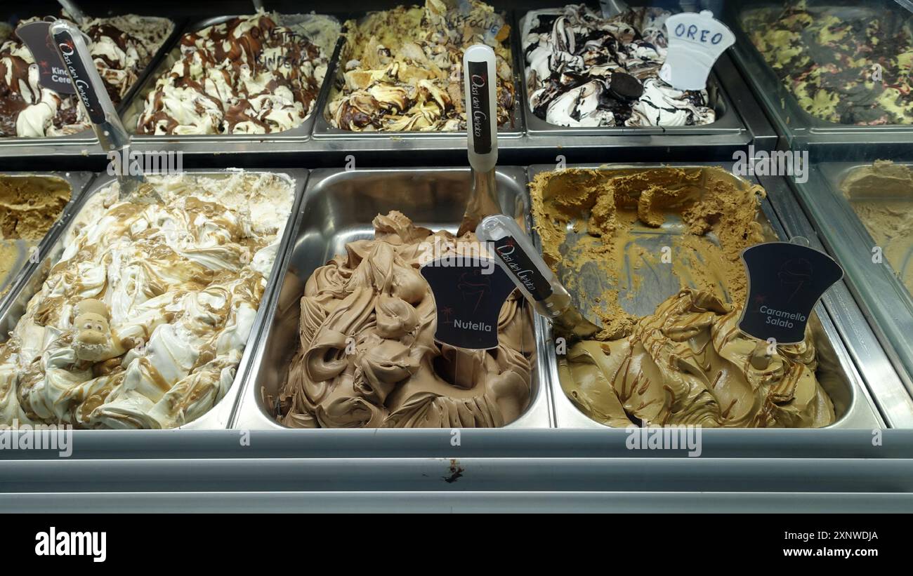 Rocca Monfina, Italy, June 22, 2024. A glimpse of the counter of an ice ...