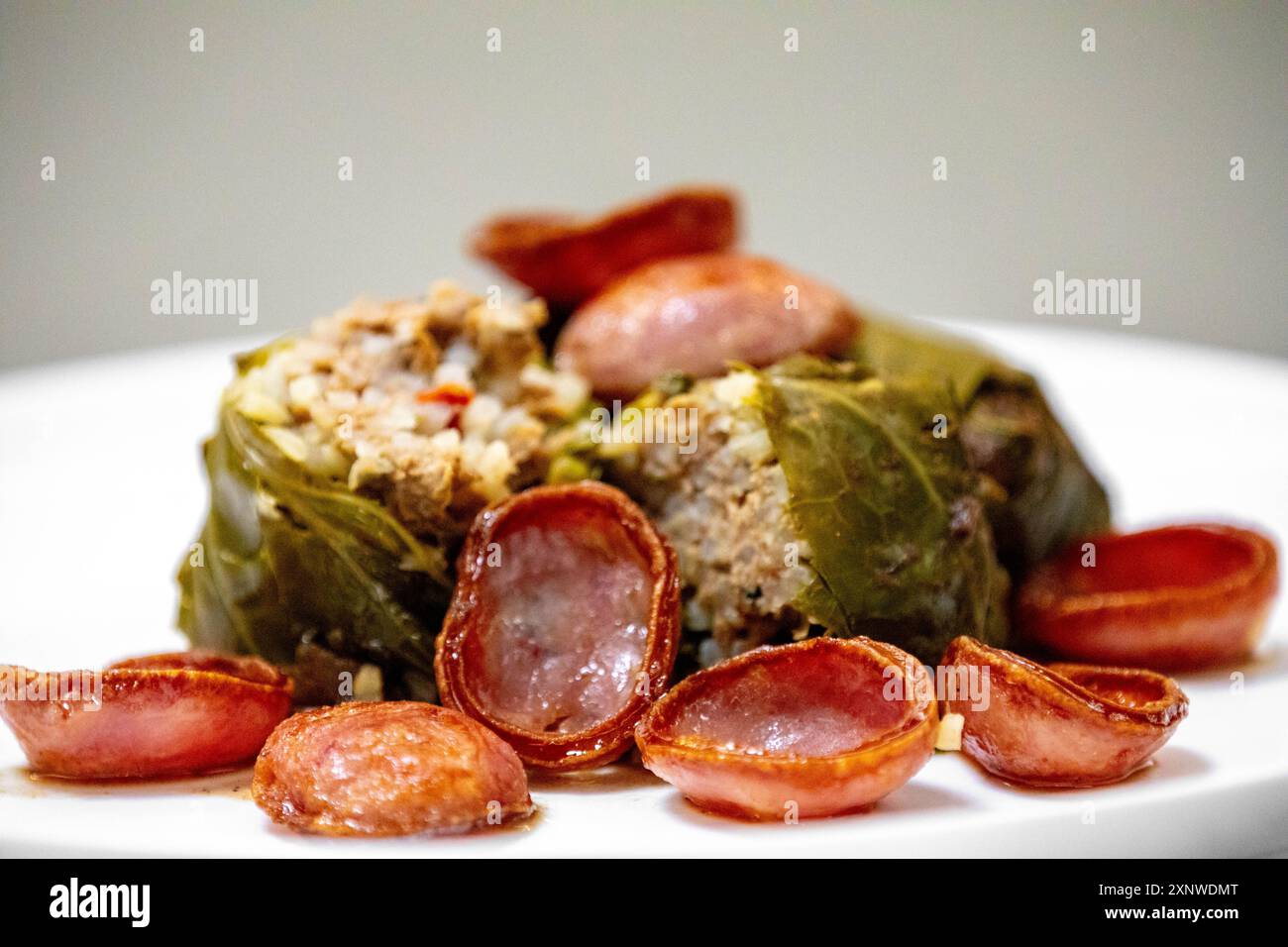 Typical Ukrainian food known as holupti, cabbage stuffed with rice and ...