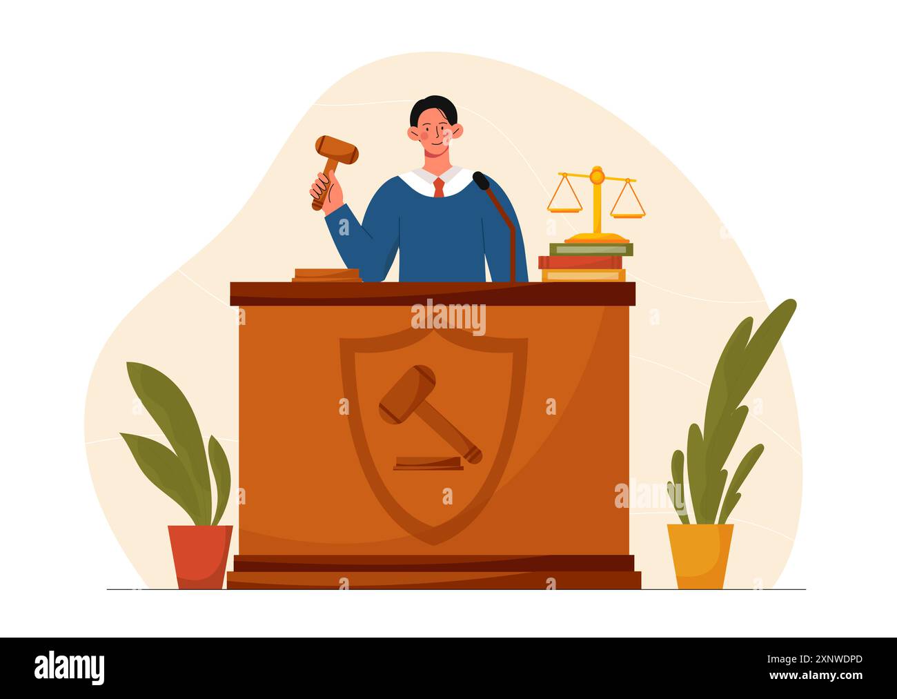 Judge with gavel. Man in ceremonial robe hits table with hammer ...