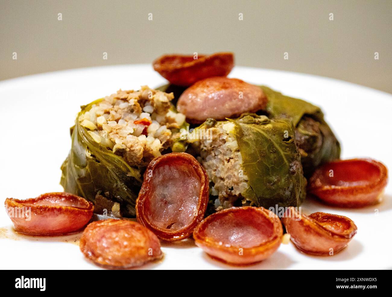 Typical Ukrainian food known as holupti, cabbage stuffed with rice and ...