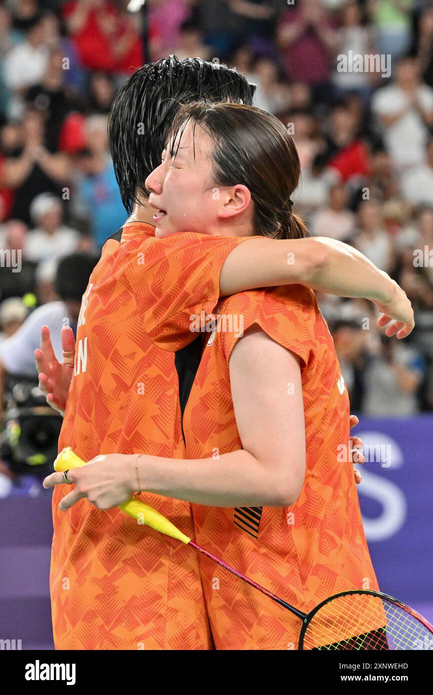 HIGASHINO Arisa and WATANABE Yuta (JPN) winnig the match, Japan (JPN ...