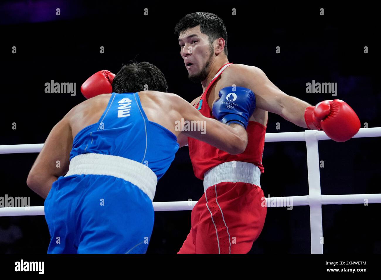 Azerbaijan's Murad Allahverdiyev hits Kazakhstan's Nurbek Oralbay in ...