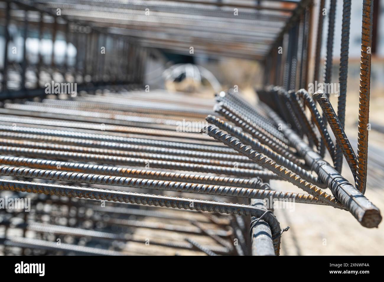 Rebars bound together with steel wires for use in building construction ...