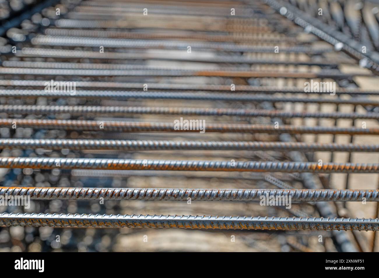 Rebars bound together with steel wires for use in building construction ...