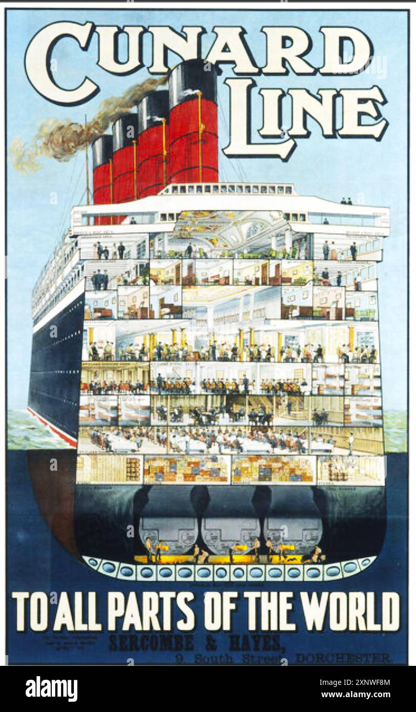 CUNARD LINE Poster for the MSS Aquitania launched in 1913 Stock Photo ...