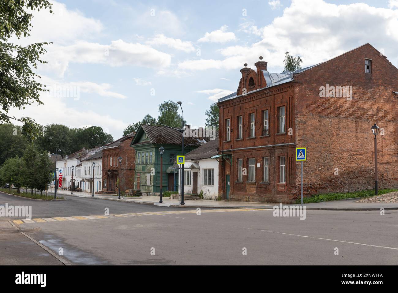 Valday street view with old wooden abd brick residential houses Stock ...