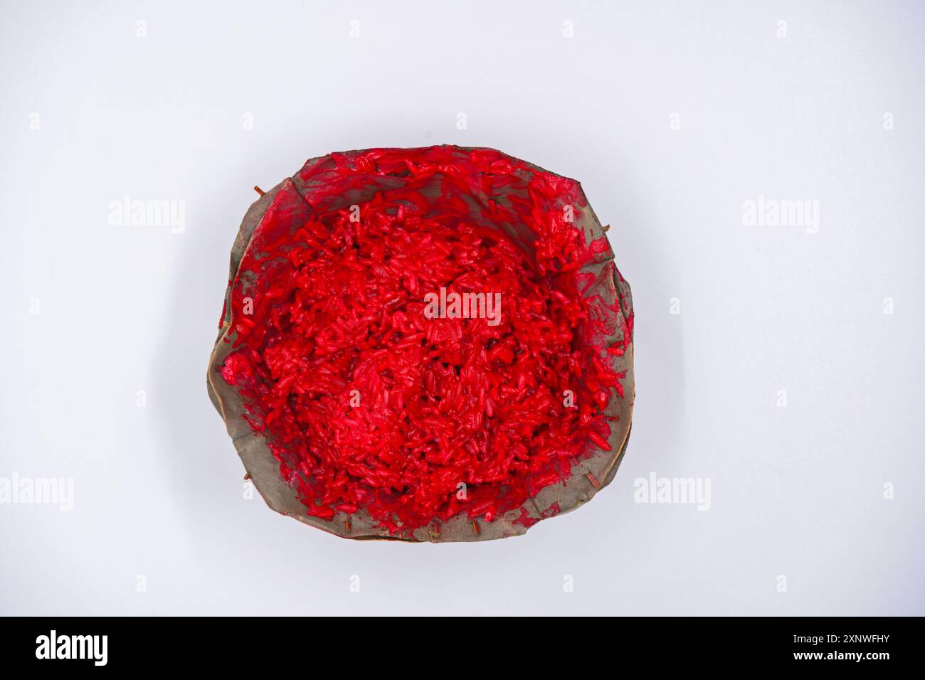 Red Tika vermilion rice in tapari plate in Dashain Dusshera Festival ...