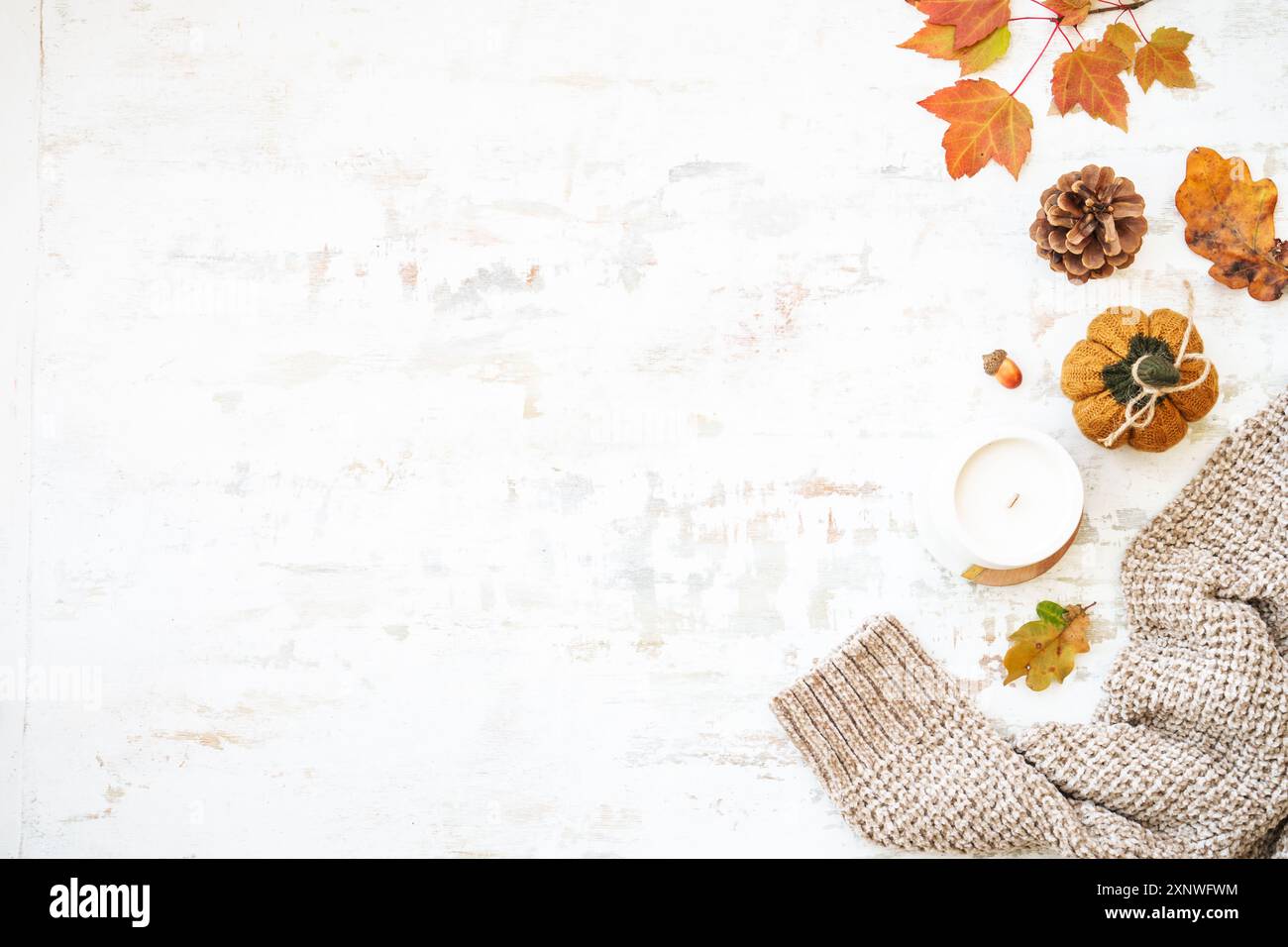Fall background. Cozy autumn on white Stock Photo - Alamy