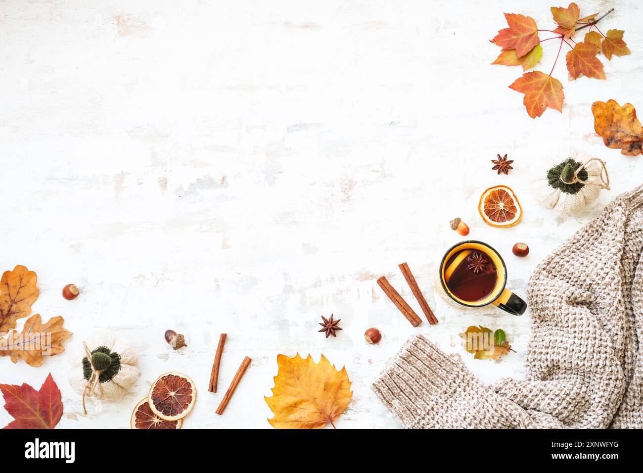 Fall background. Cozy autumn on white Stock Photo - Alamy