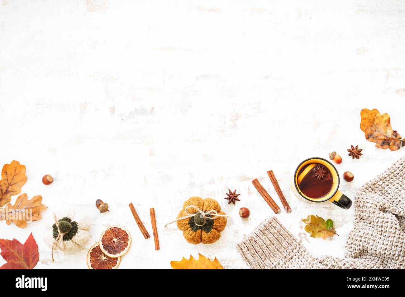 Fall background. Cozy autumn on white Stock Photo - Alamy
