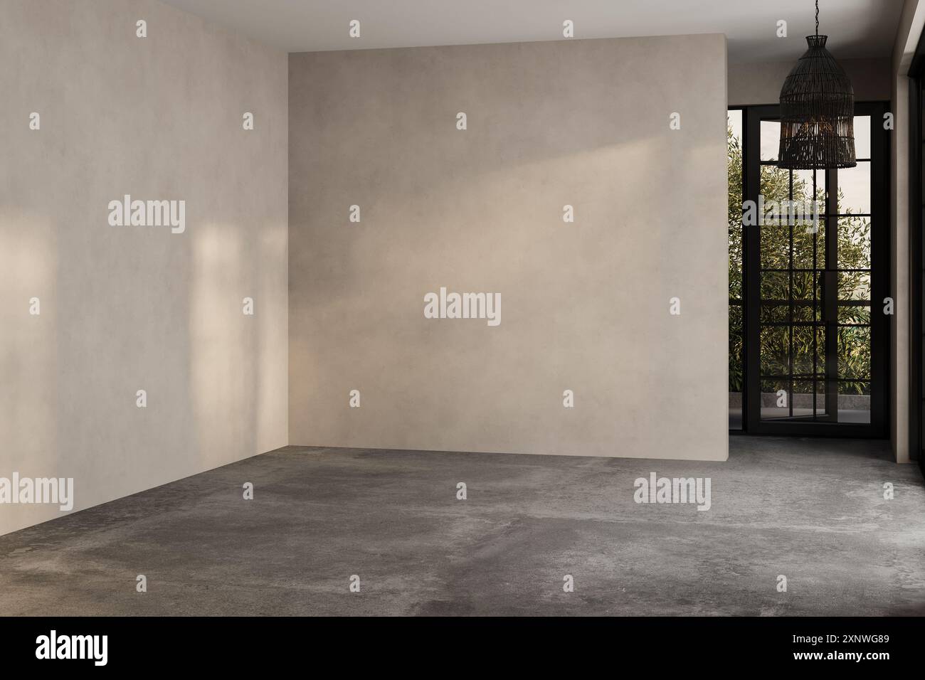 Modern contemporary empty room yard view 3d render overlooking the ...