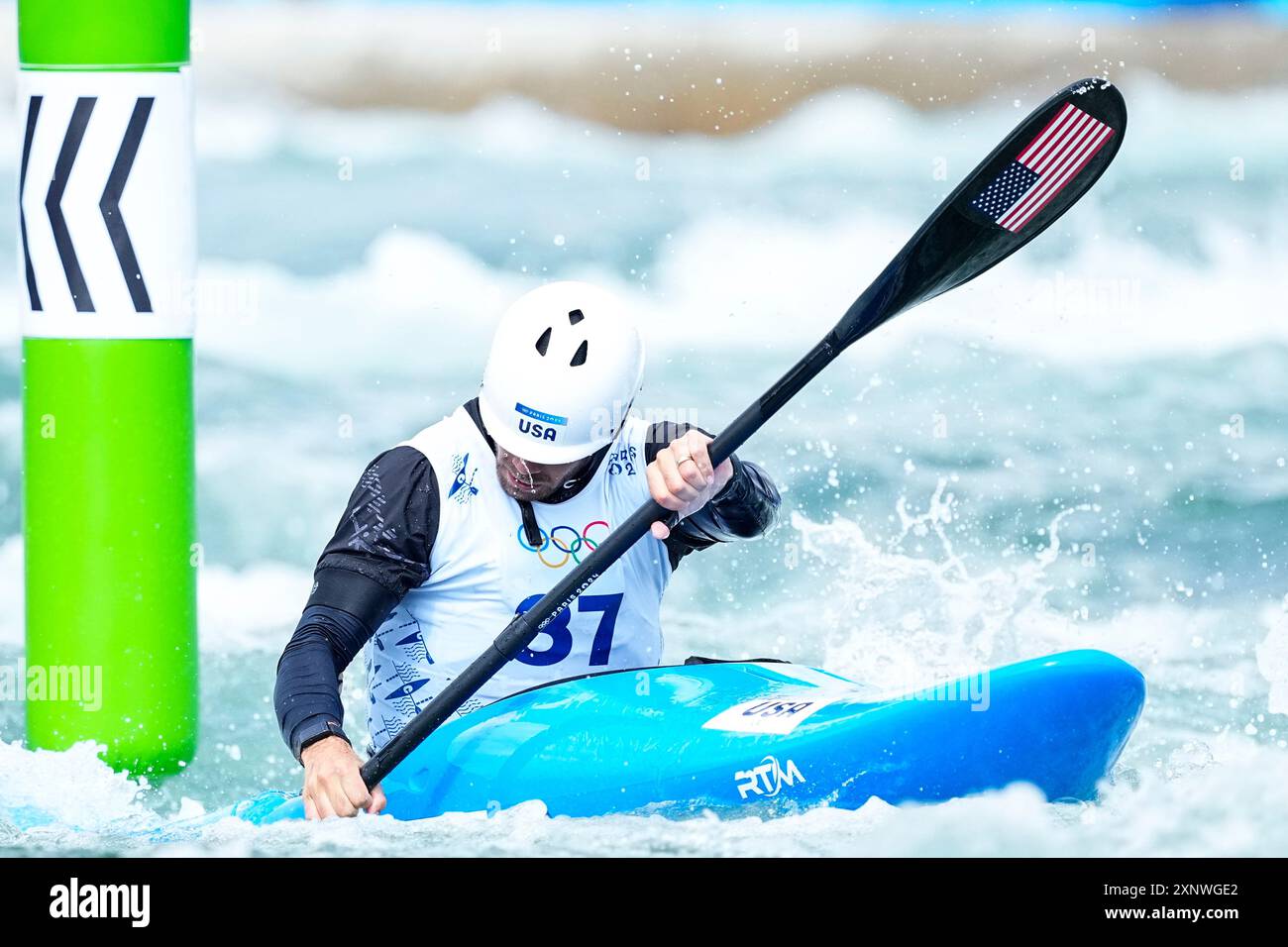 Casey Eichefeld of Unites States competes during Men's Kayak Cross Time ...