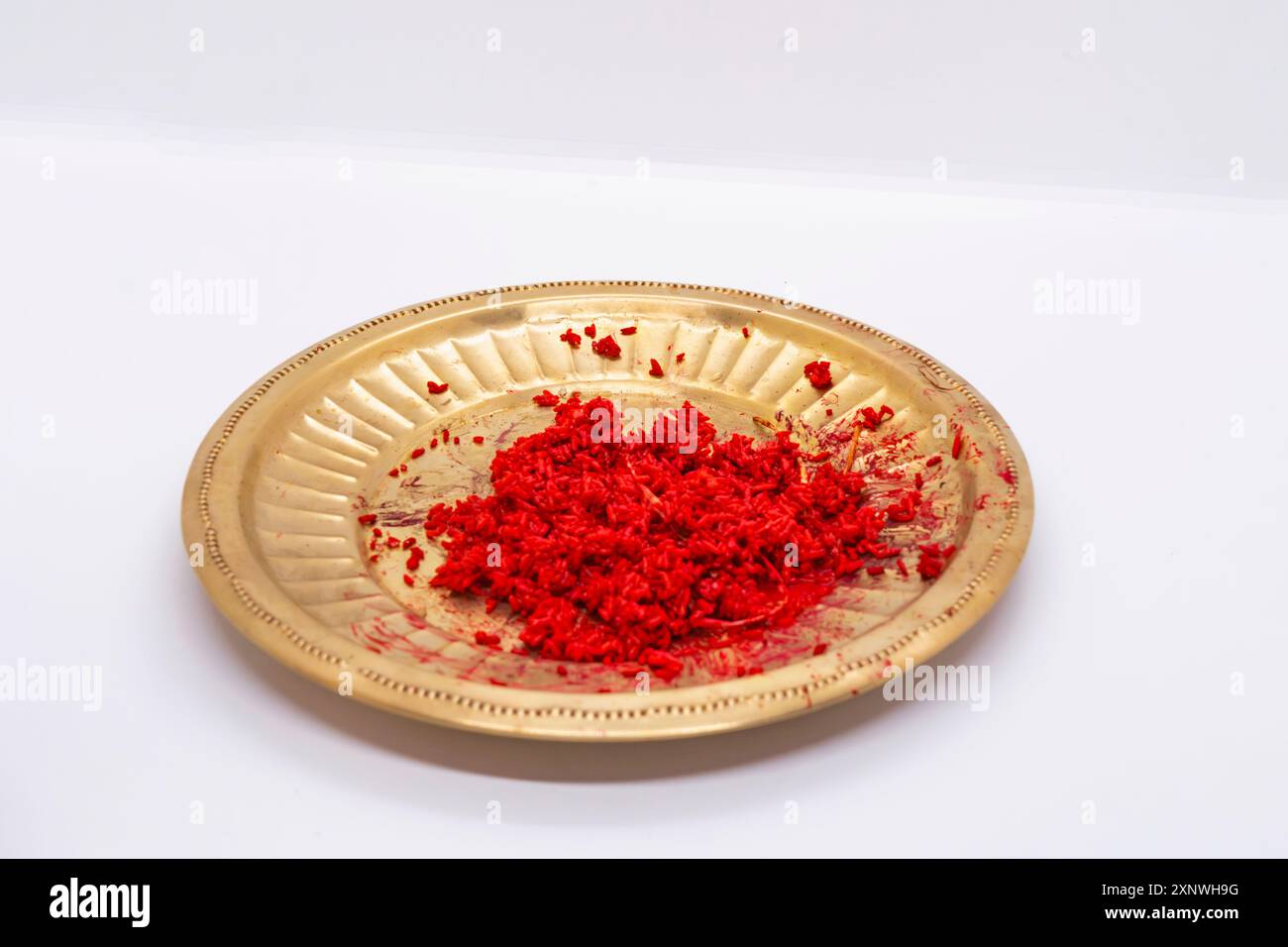 Red Tika vermilion rice in tapari plate in Dashain Dusshera Festival ...