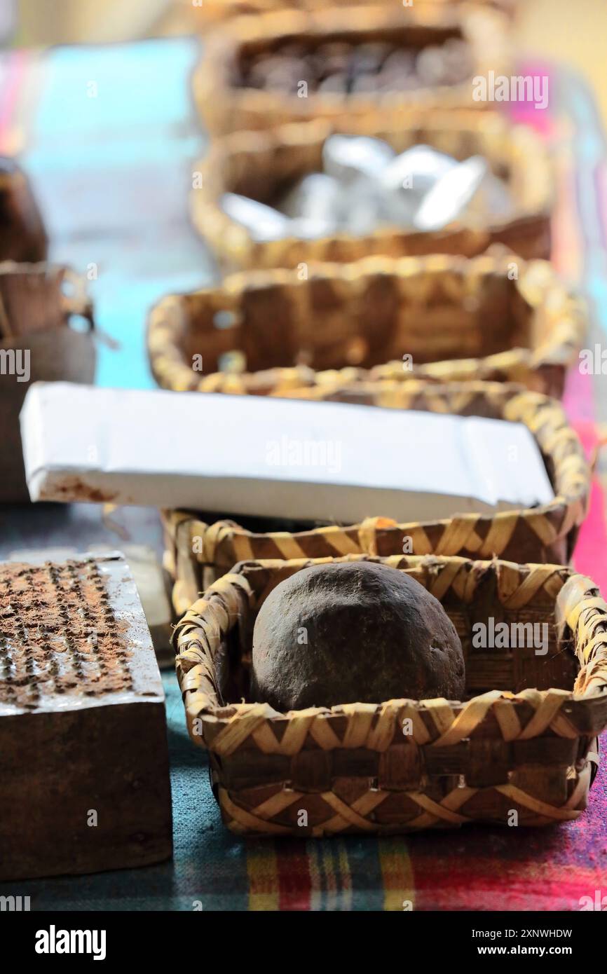 564 Row of punnets in a farm on the Ruta del Cacao Route sociocultural ...