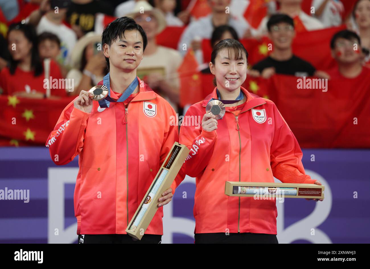 Paris, France. 2nd Aug, 2024. Bronze medalists Watanabe Yuta (L ...