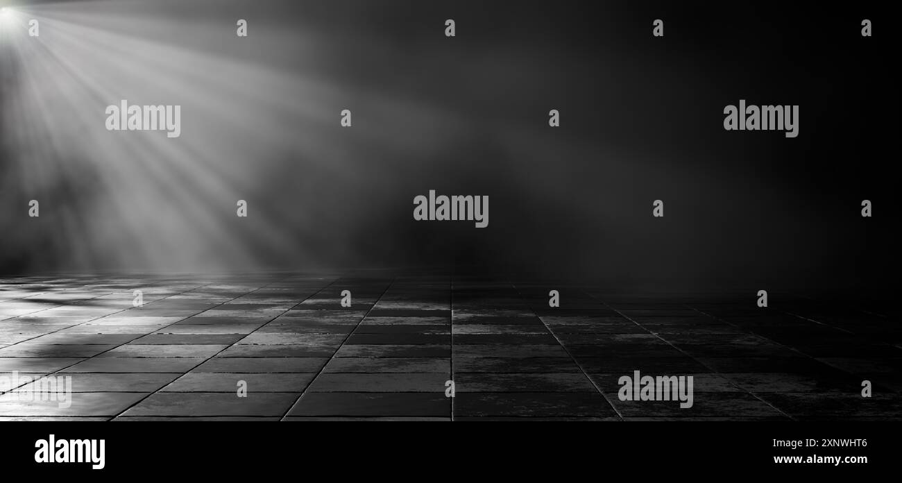 Cement floor in dark room with spot lighting. Black background. Dark ...