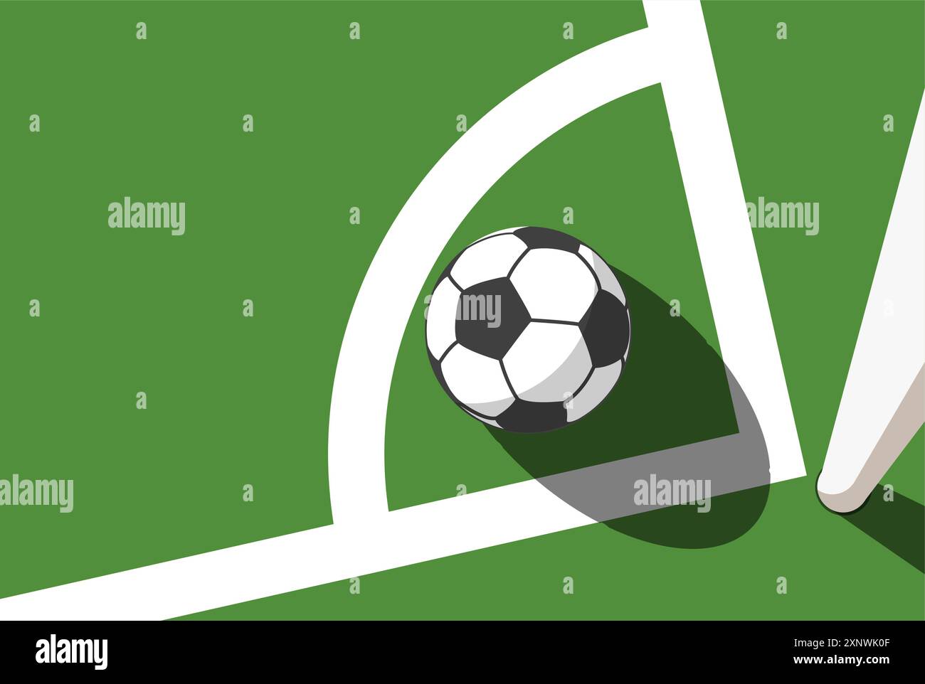 Ball in corner of soccer field, top view, football pitch view from ...