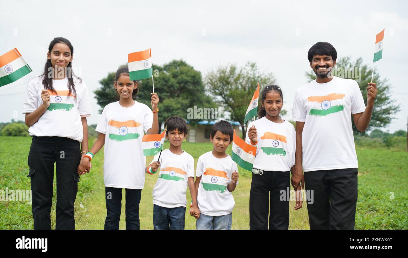 Group of student or kids wearing indian tricolor Tshirt, face painted ...